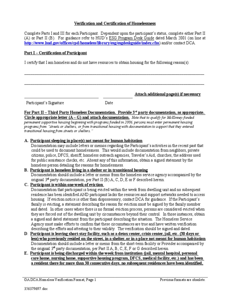 1 DCA Verification of Homelessness (Rev1!19!06) | Homelessness | Society