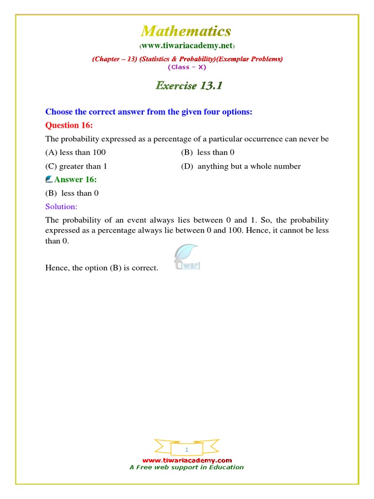 Class 10 Probability Exercise 13.1 | PDF