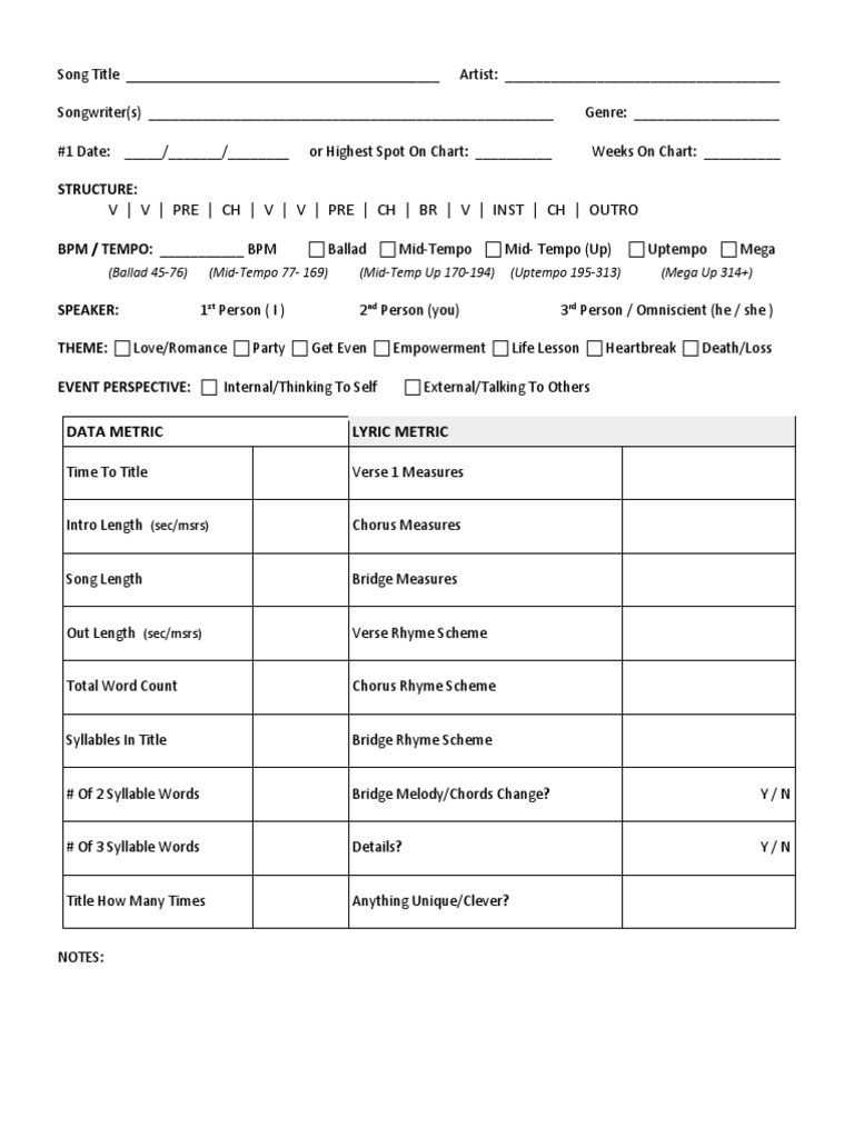 Worksheets Songwriting | PDF | Song Structure | Tempo