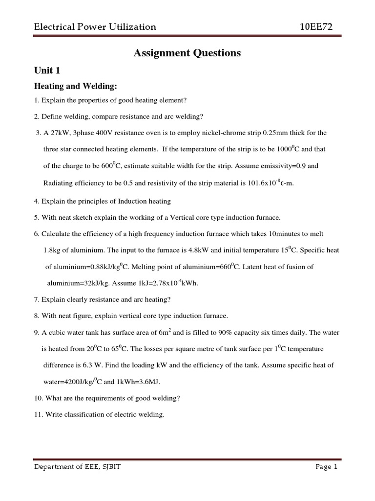 Eee Vii Electrical Power Utilization (10ee72) Assignment | PDF ...