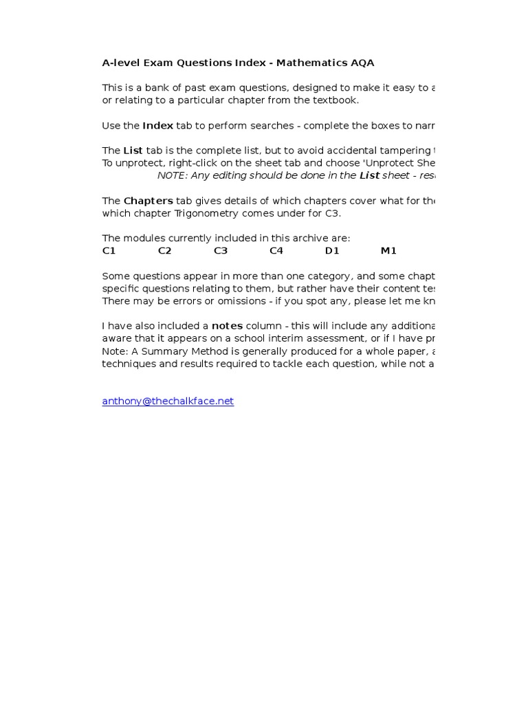 A Level Exam Questions Index | PDF | Complex Number | Matrix (Mathematics)