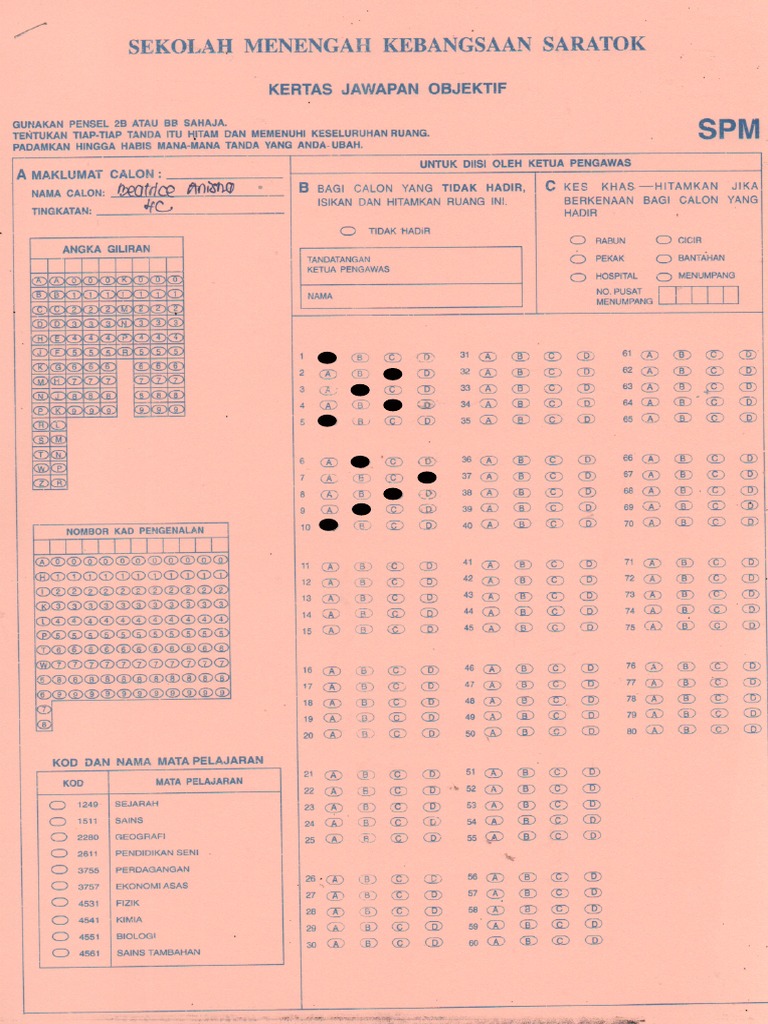 Omr Paper SPM | PDF