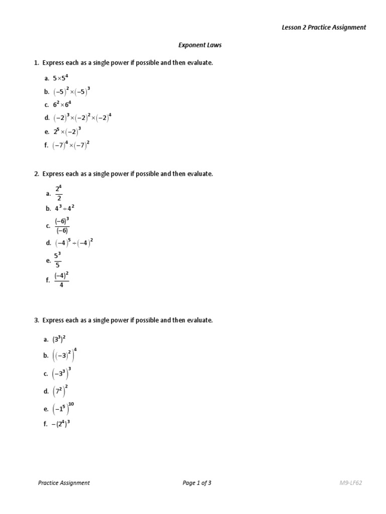 Exponent Worksheet PDF | PDF | Teaching Mathematics