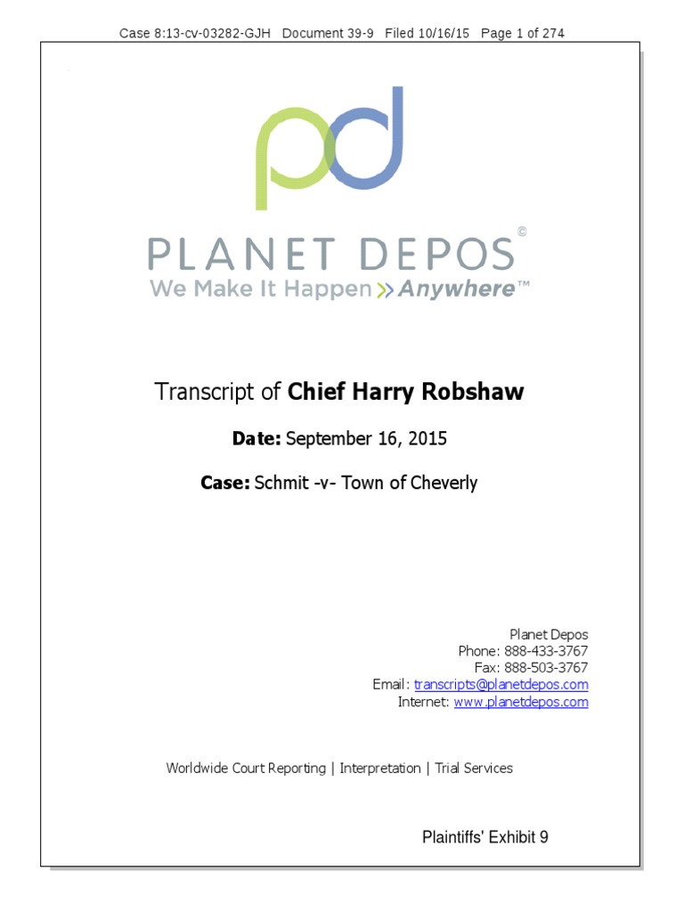 Transcript Chief Harry Robshaw Deposition | PDF | Deposition (Law ...