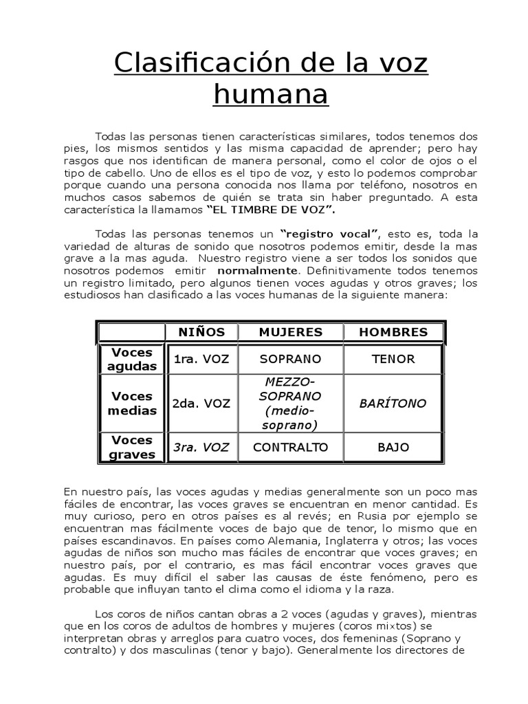 Clasificación de la voz humana | PDF | Coro | Música vocal