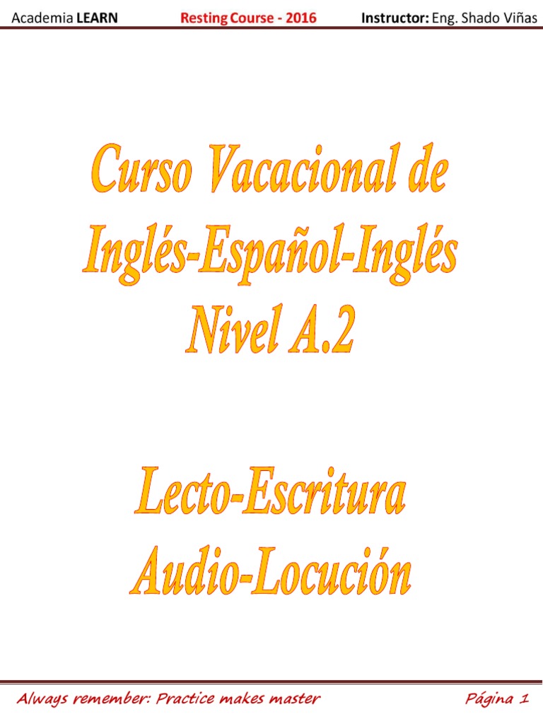 English Resting Course. Study Guide. A.2 Level. | PDF | Naturaleza | Ocio