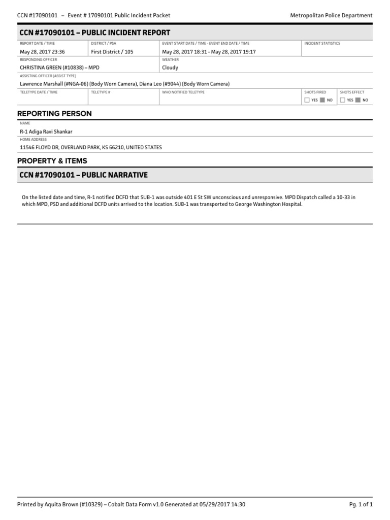 D.C. Police Report | PDF