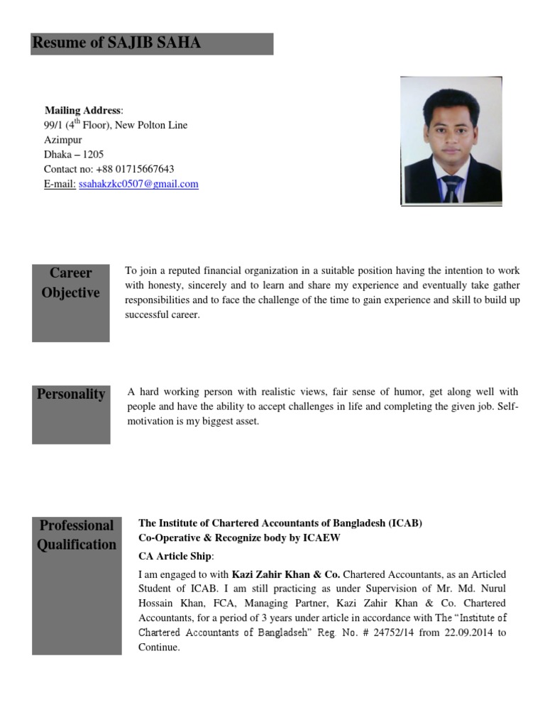 Sajib Saha CV | PDF | Audit | Accountant