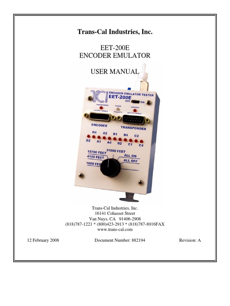 EET-200E Encoder Emulator Manual | PDF | Transponder (Aeronautics ...