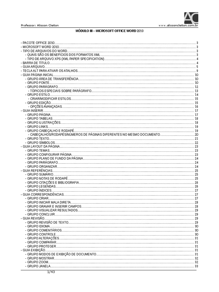Módulo III - Microsoft Office Word 2010 | PDF | Macro (Ciência da ...