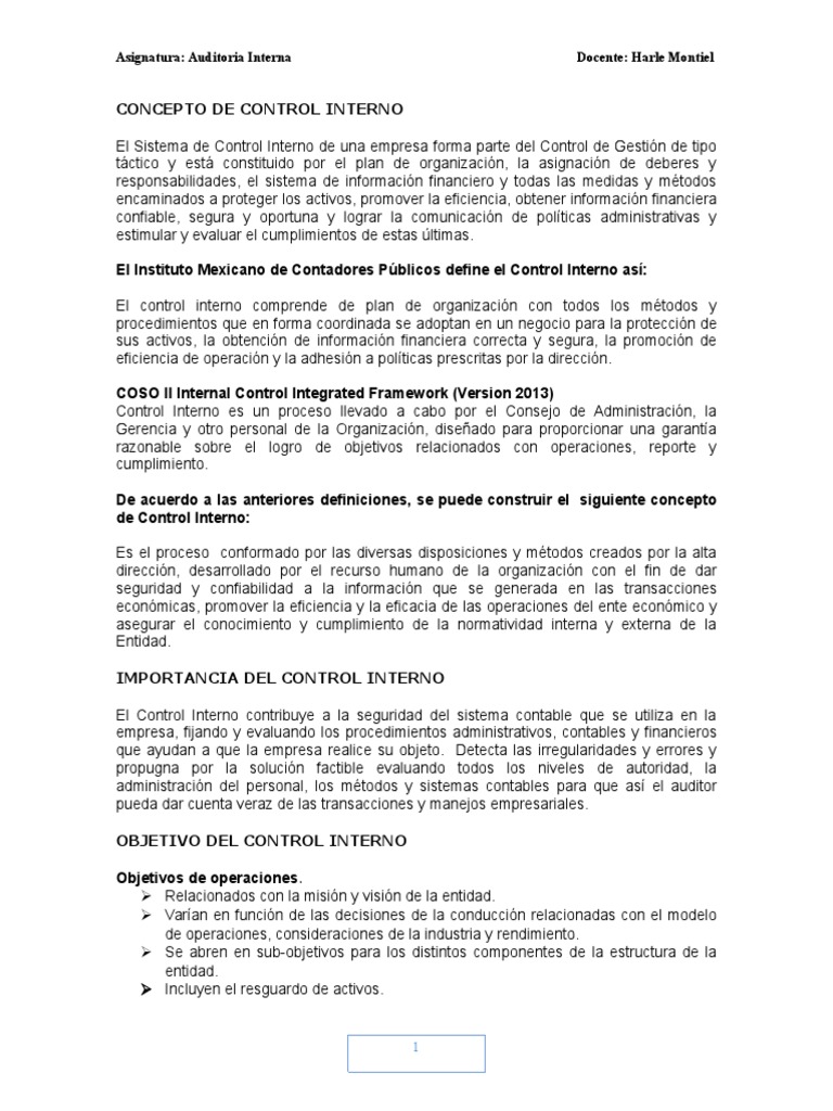 Concepto de Control Interno | PDF | Contabilidad | Contralor