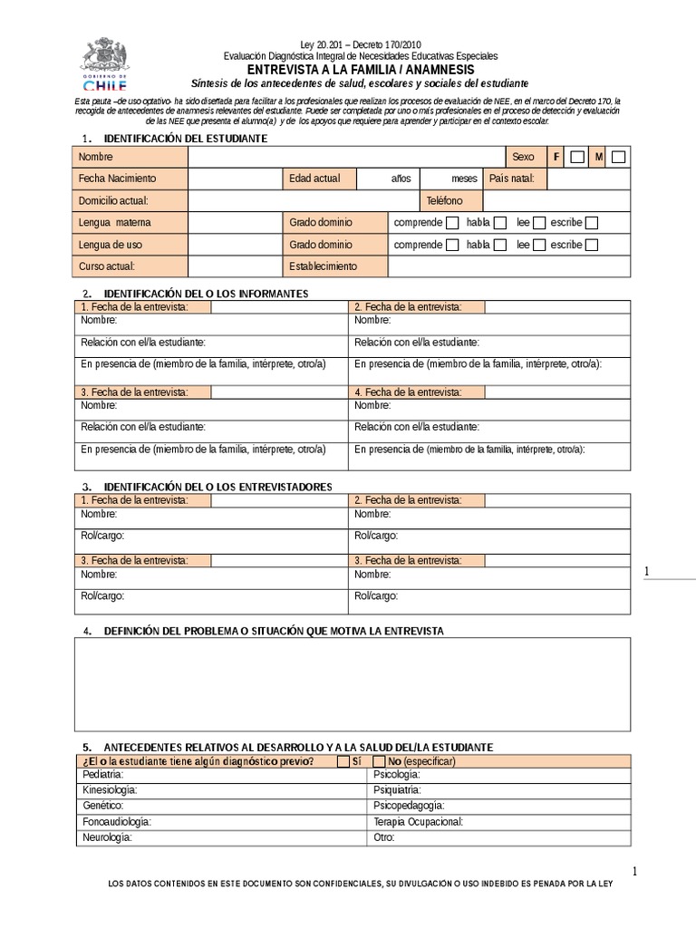 Anamnesis Formulario de 170 | PDF | Comportamiento | Parto