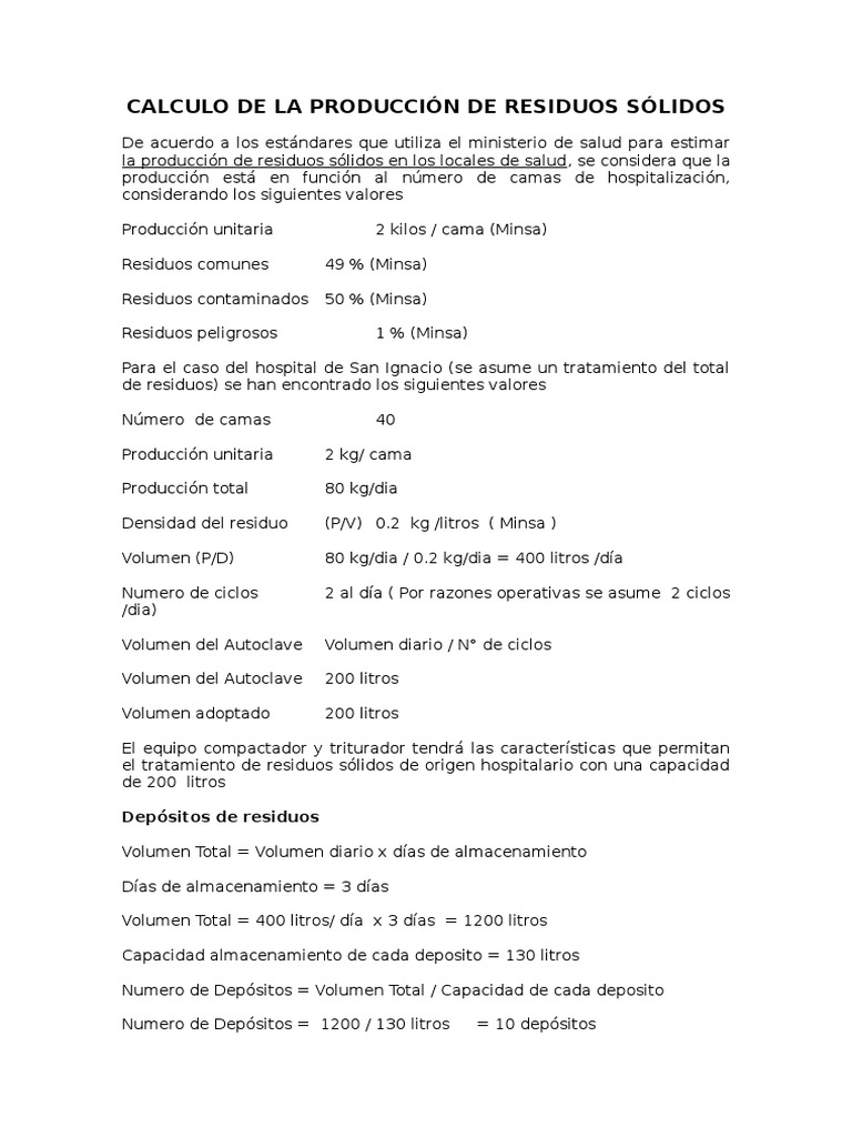 Calculo de La Producción de Residuos Solidos | PDF