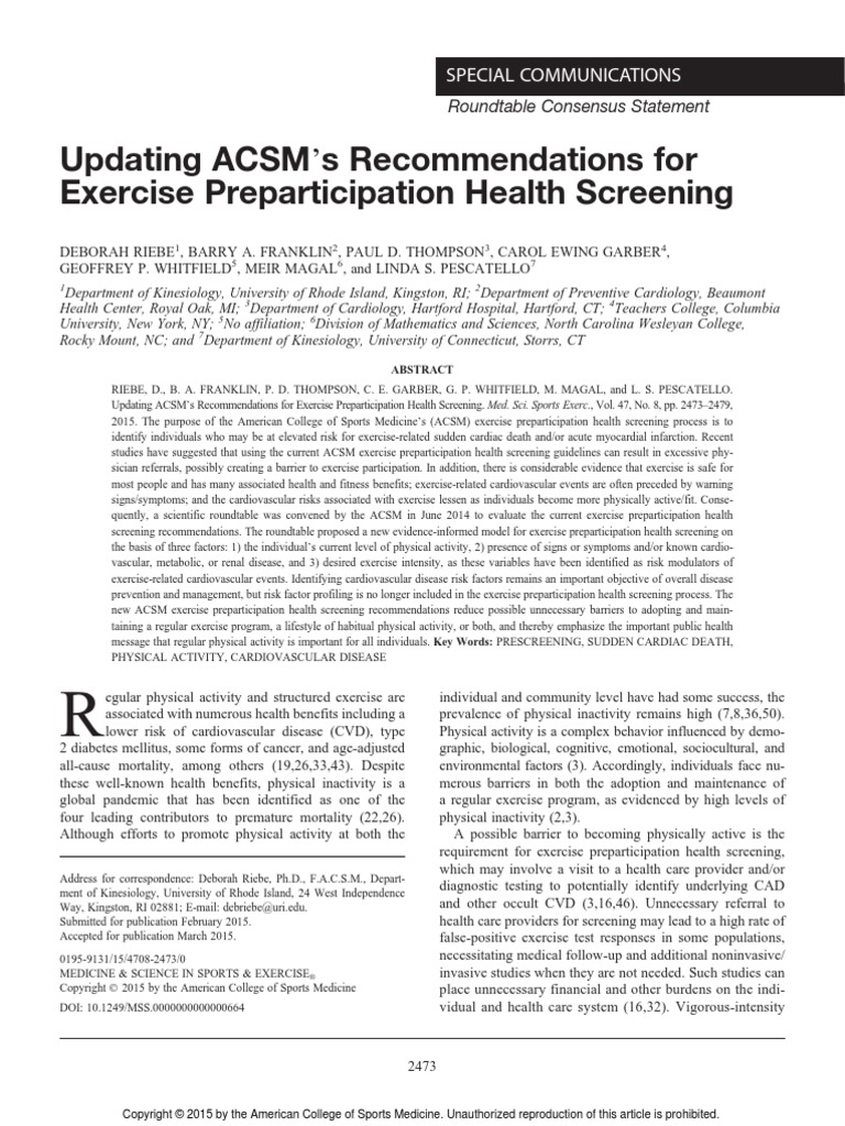 Updating ACSM S Recommendations For Exercise.28 | PDF | Cardiovascular ...