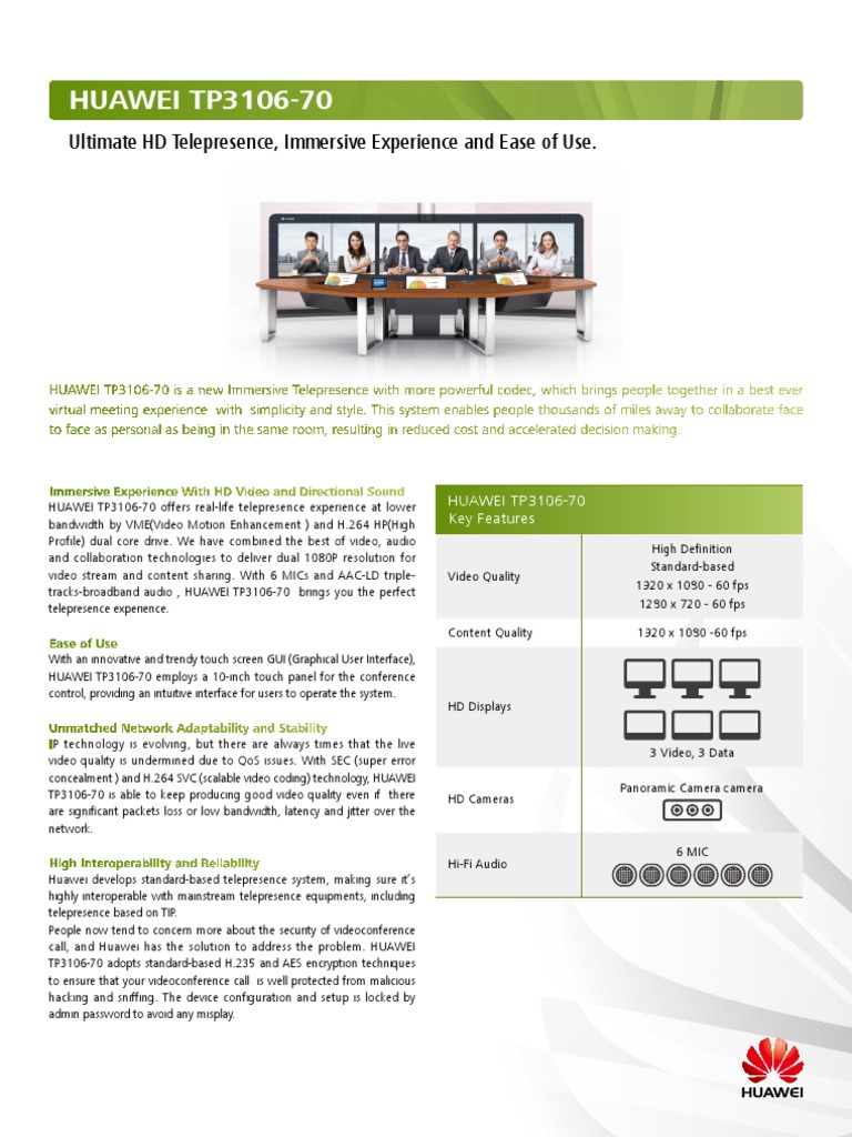 HUAWEI TP3106-70 Immersive Telepresence Datasheet | PDF | Computer ...
