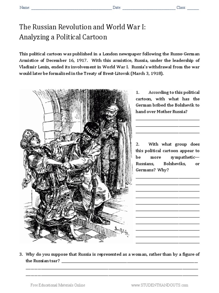 Russian Revolution DBQ Political Cartoon Armistice Treaty of Brest ...
