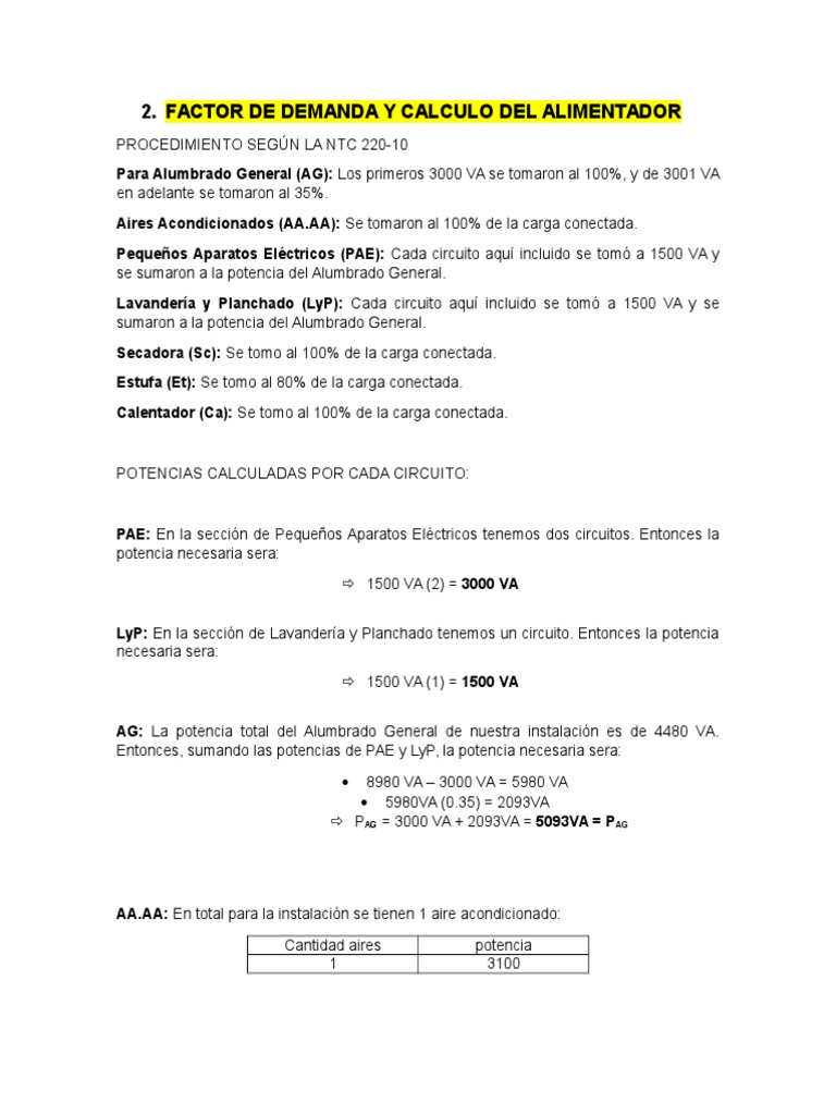 Factor de Demanda y Calculo Del Alimentador | PDF | Energia electrica ...