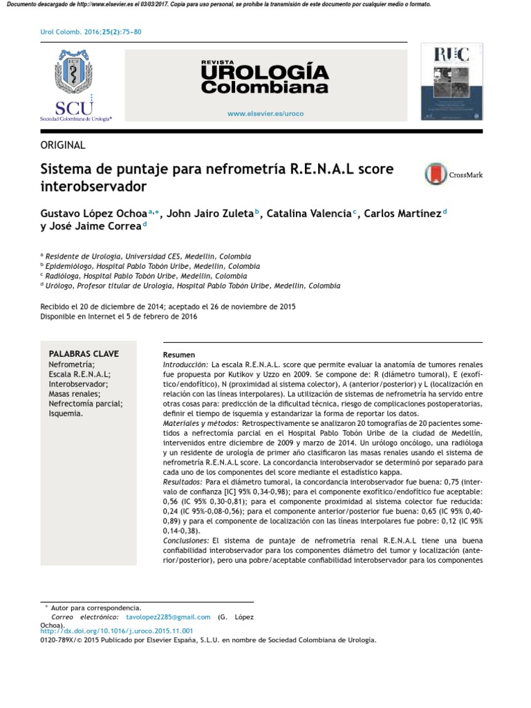 Renal Score Col | PDF | Riñón | Cáncer