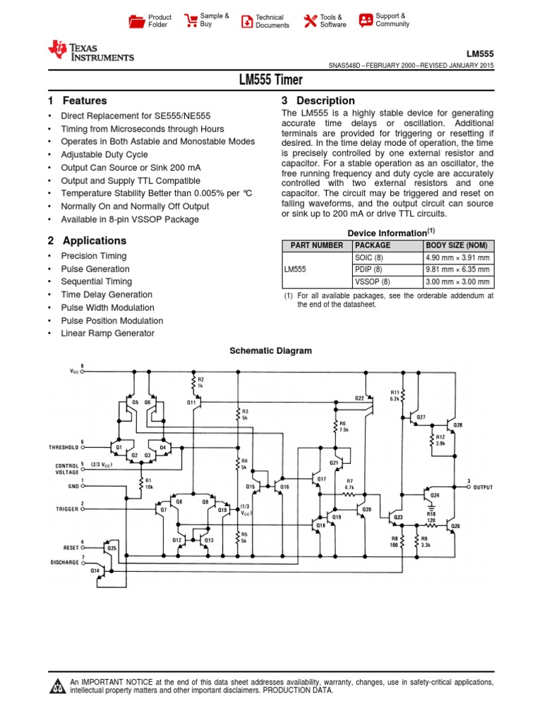 LM555 Timer: 1 Features 3 Description | Electronic Circuits ...