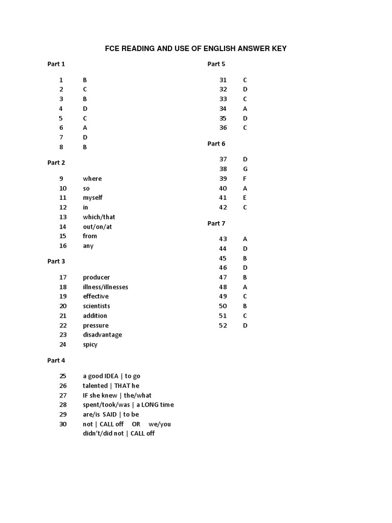CB Fce Reading Key | PDF