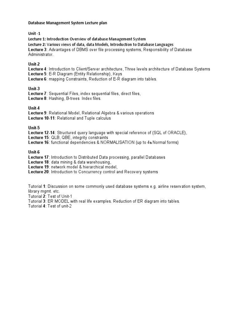 DBMS Course Outline | PDF