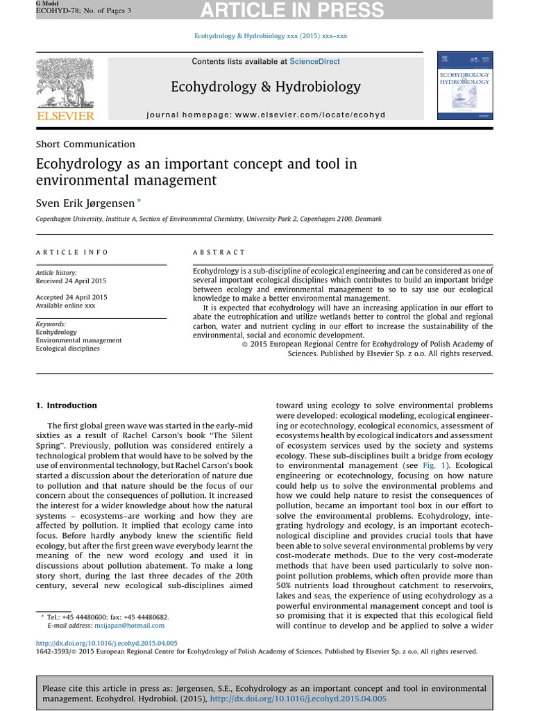 Ecohydrology As An Important Concept and Tool in | PDF | Ecology | Wetland