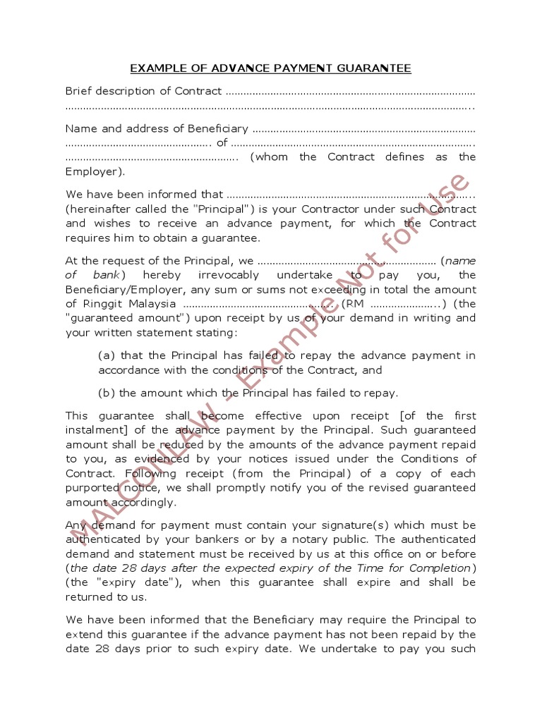 Example of Advance Payment Guarantee | PDF