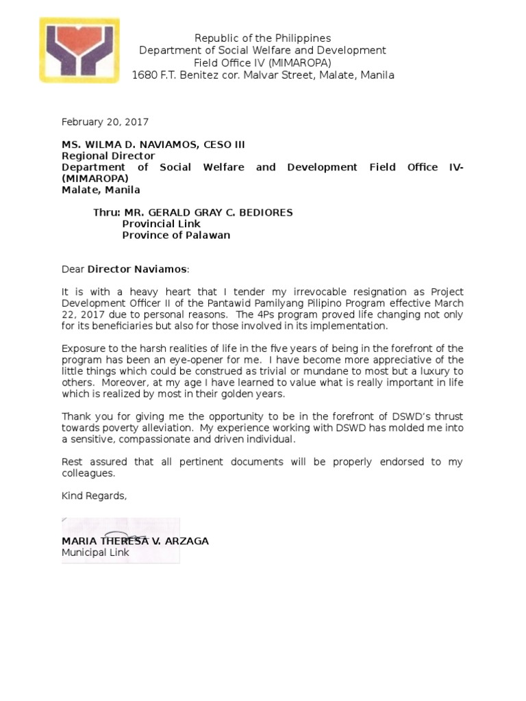 Irrevocable Resignation Letter Sample | PDF | Career & Growth | Social ...