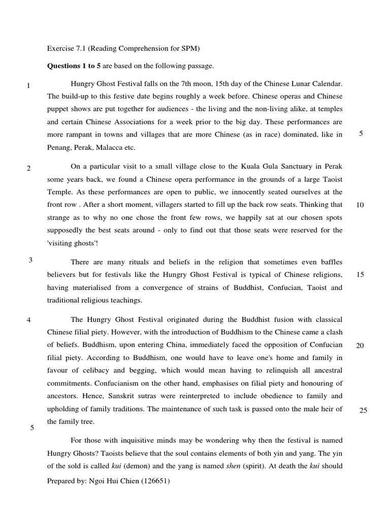 Exercise 7 1 Reading Comprehension For SPM | PDF | East Asian Religions ...