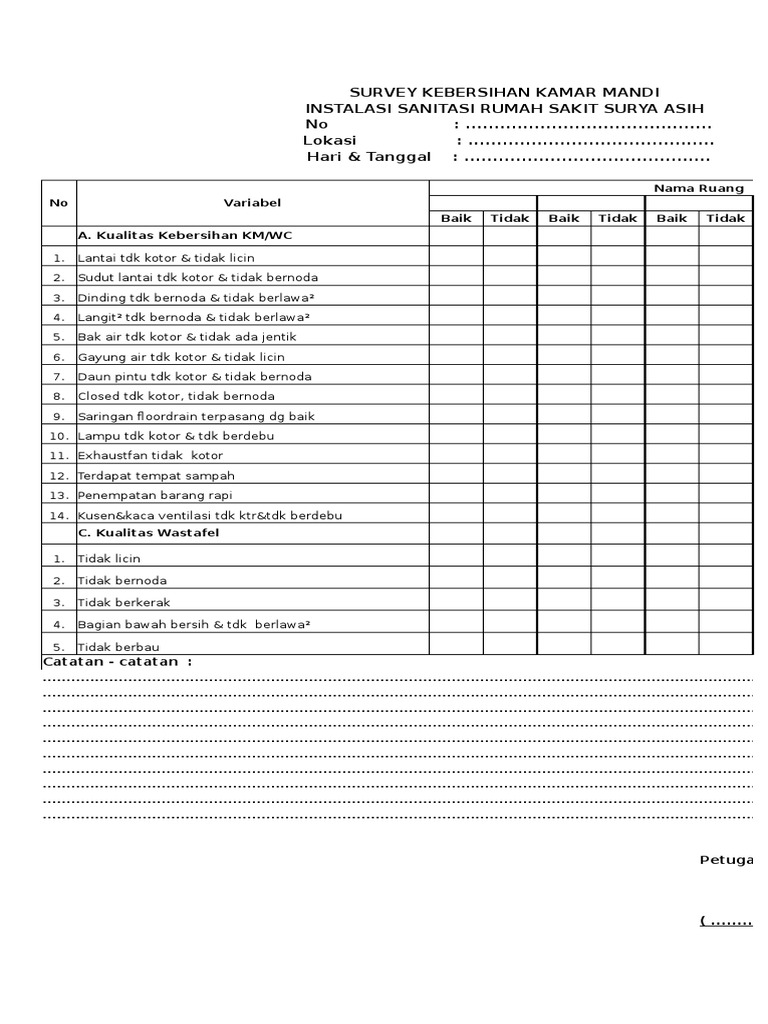 Survei Kebersihan Kamar Mandi | PDF