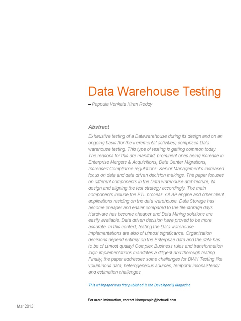 Data Warehouse Testing Guide | PDF | Data Warehouse | Scalability