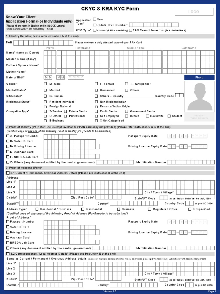 CAMS CKYC Application Form | PDF | Identity Document | Written ...