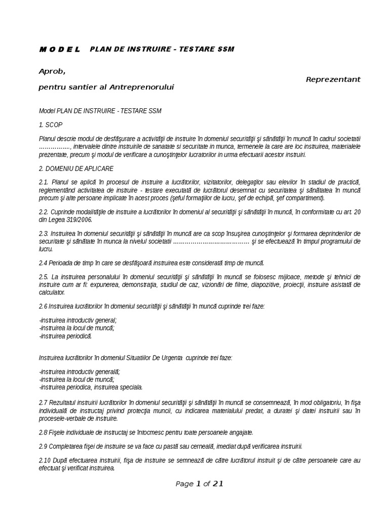 Model Plan de Instruire-Testare SSM | PDF