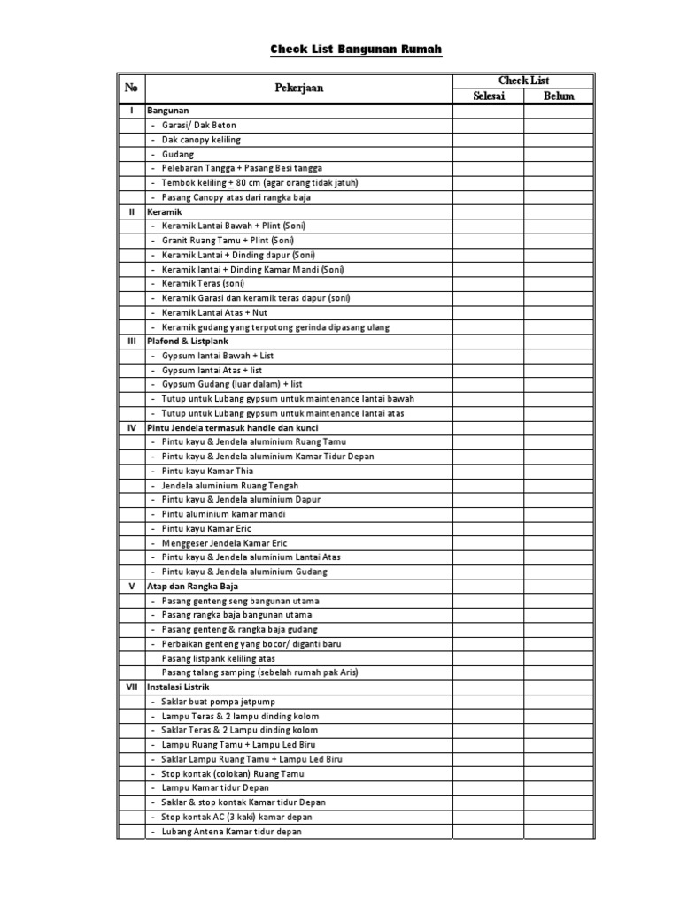 Check List Rumah | PDF