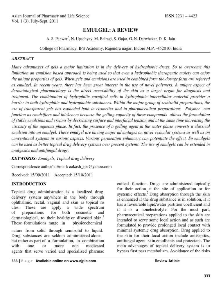Emulgel A Review | PDF | Topical Medication | Emulsion