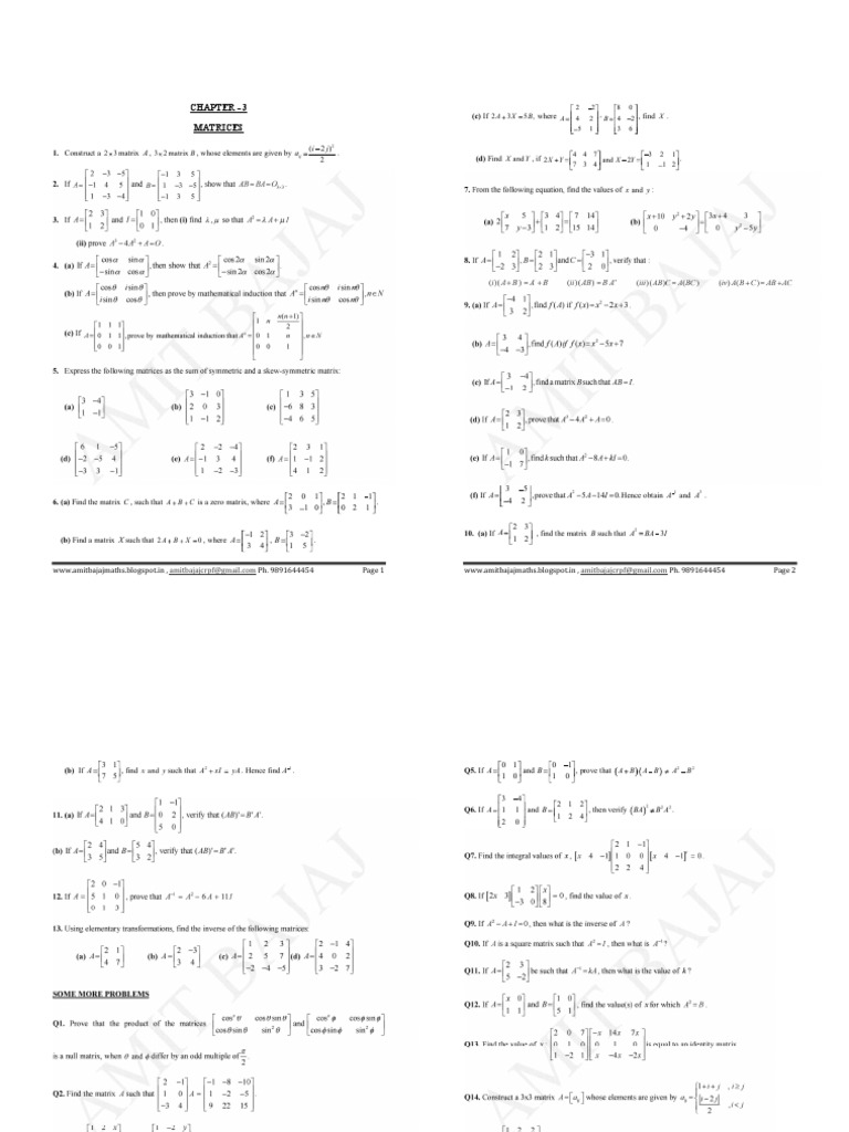 Chapter - 3 Matrices | PDF | Matrix (Mathematics) | Theoretical Physics
