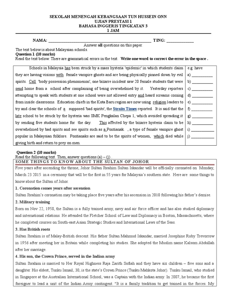 Exam-English-Pt3-2017 Up1 | PDF | Malaysia