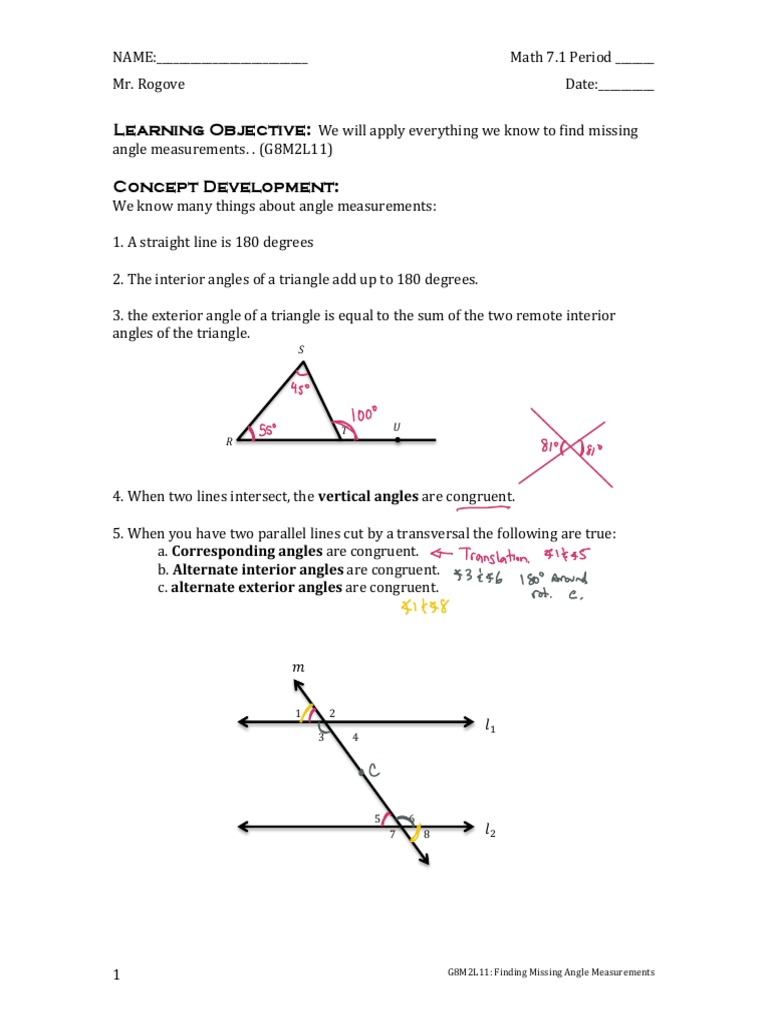 g8m2l11 7 1 - Finding Missing Angle Measurements | PDF | Triangle ...