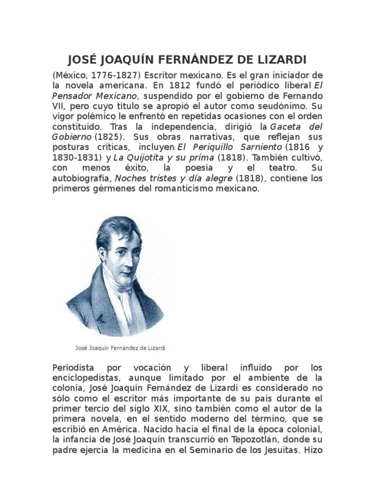 José Joaquín Fernández de Lizardi | PDF | Novelas | México