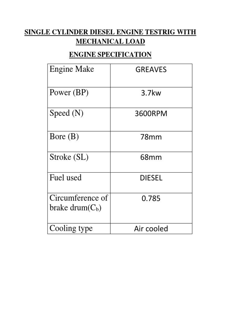 Engine Specification - Greaves | PDF