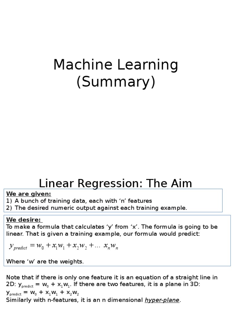Machine Learning (Summary) | PDF | Errors And Residuals | Prediction