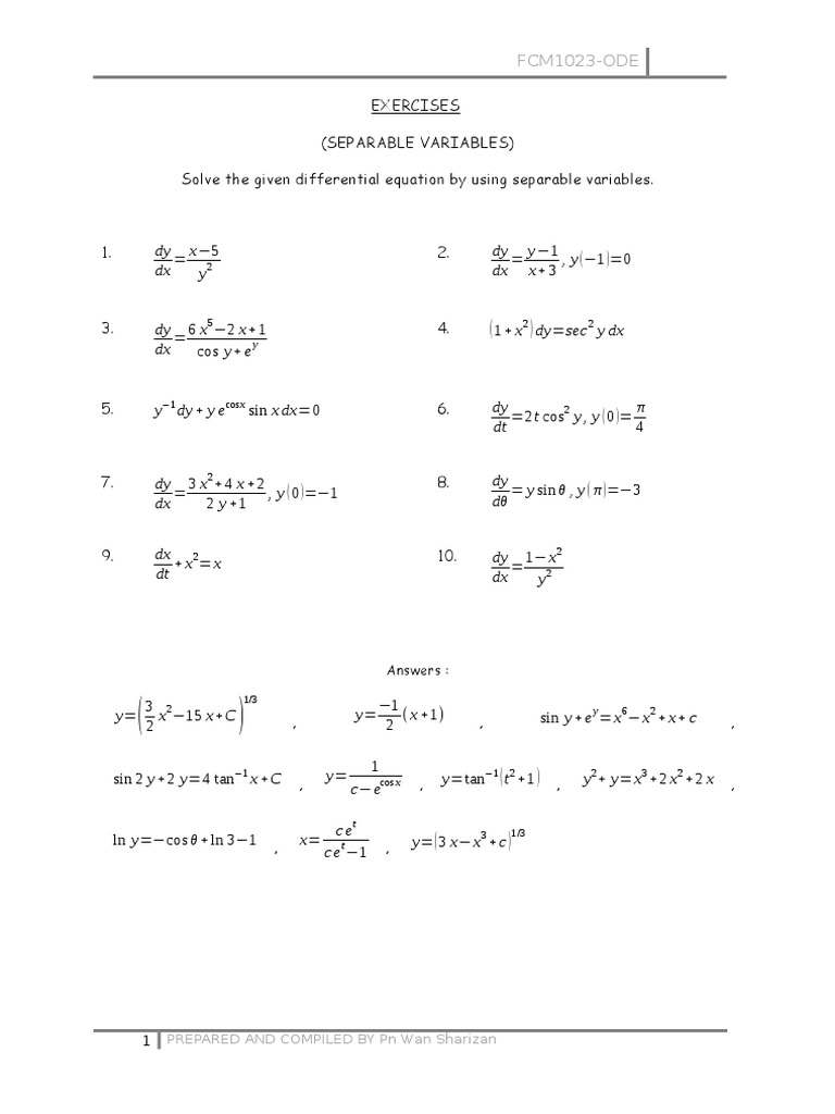 Differential Equations Practice | PDF | Differential Calculus | Algebra