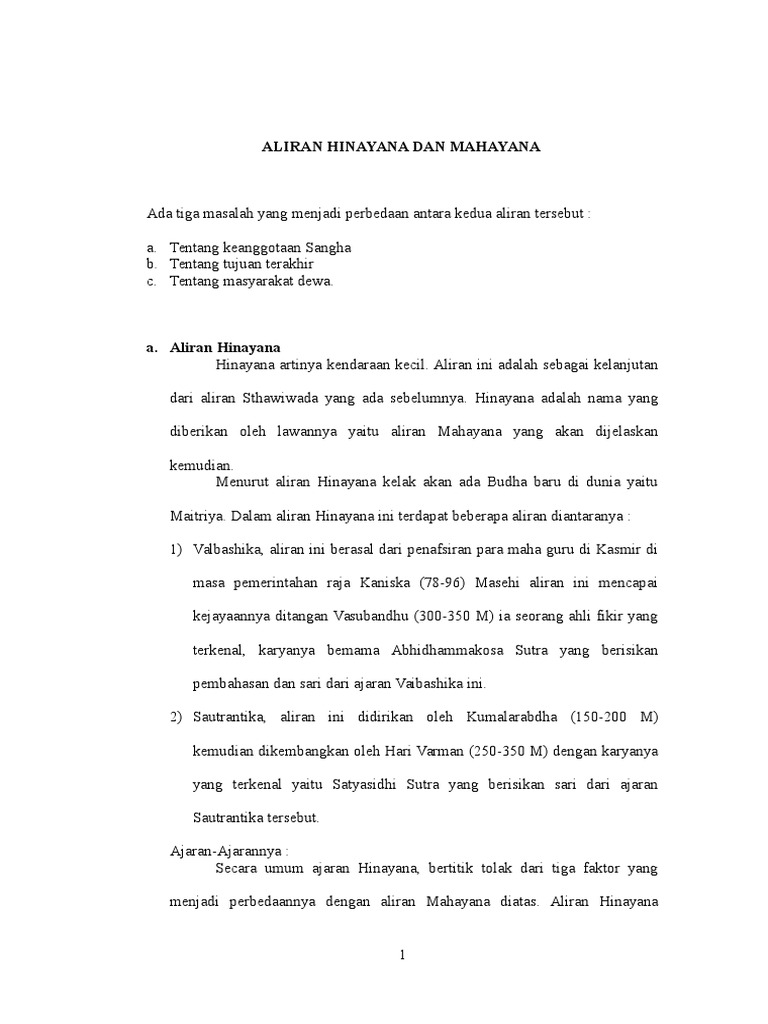 Aliran Hinayana Dan Mahayana | PDF