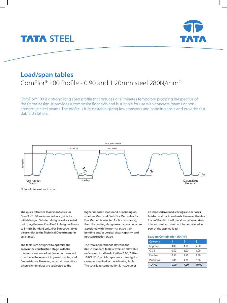 ComFlor 100 Load Span Tables PDF | PDF | Structural Engineering ...