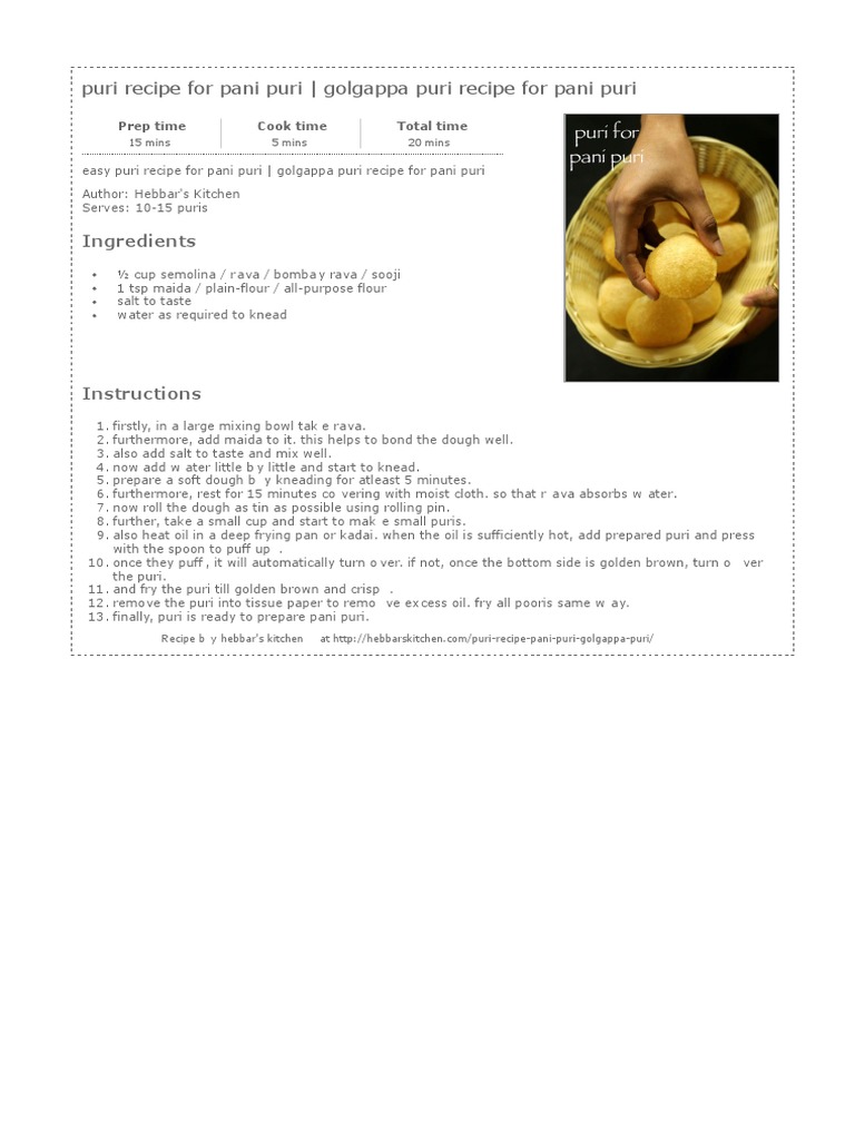 Easy Puri Recipe for Pani Puri - Step-by-Step Instructions for Making ...