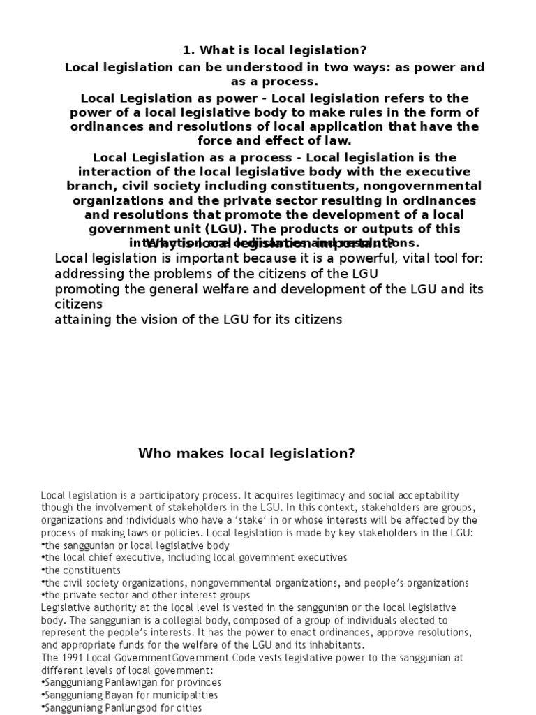 Why Is Local Legislation Important? | PDF | Codification (Law) | Government