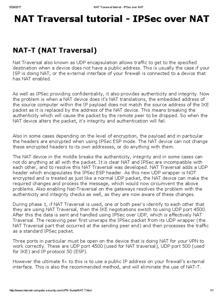 NAT Traversal Tutorial - IPSec Over NAT | PDF | Communications Protocols | Internet Architecture