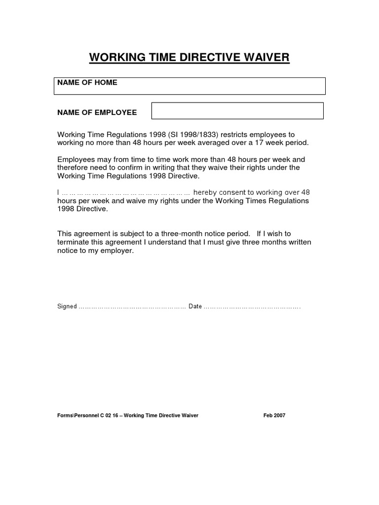 Working Time Directive Waiver | PDF | Finance & Money Management