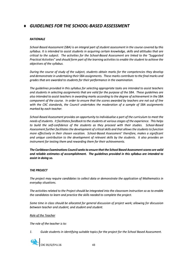 Csec Mathematics Sba Outline