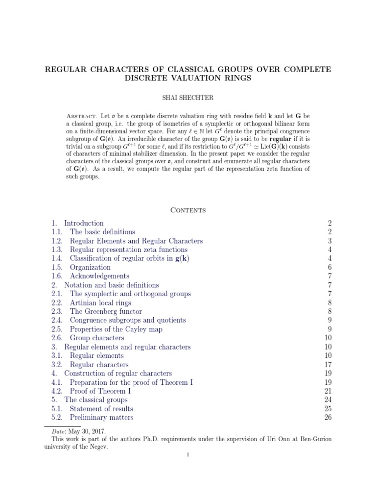 Regular Characters in Classical Groups | PDF | Ring (Mathematics) | Lie ...